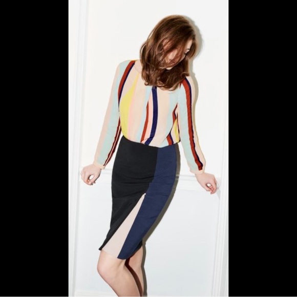 Boden | Skirts | Boden Colorblock Pencil Skirt Black Blue Khaki Tan ...